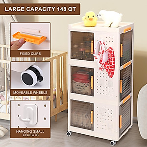 Meloki Stackable Storage Bins with Lids 3 Tier - 45 Gal (180 QT) Plastic Storage Bins with Wheels and external Hooks for Versatile Storage Options for Home and Office