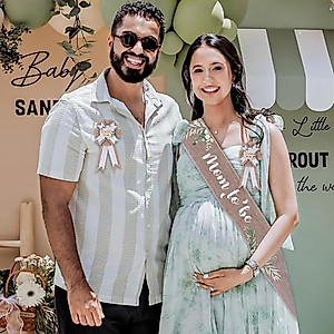 Neutral Burlap Mom to Be Sash Dad to Be Pin Baby Shower Decorations, Sage Green Mommy to Be Sash Baby Shower Pin Set for Gender Reveals Party Decorations for Pregnant Keepsake Gifts