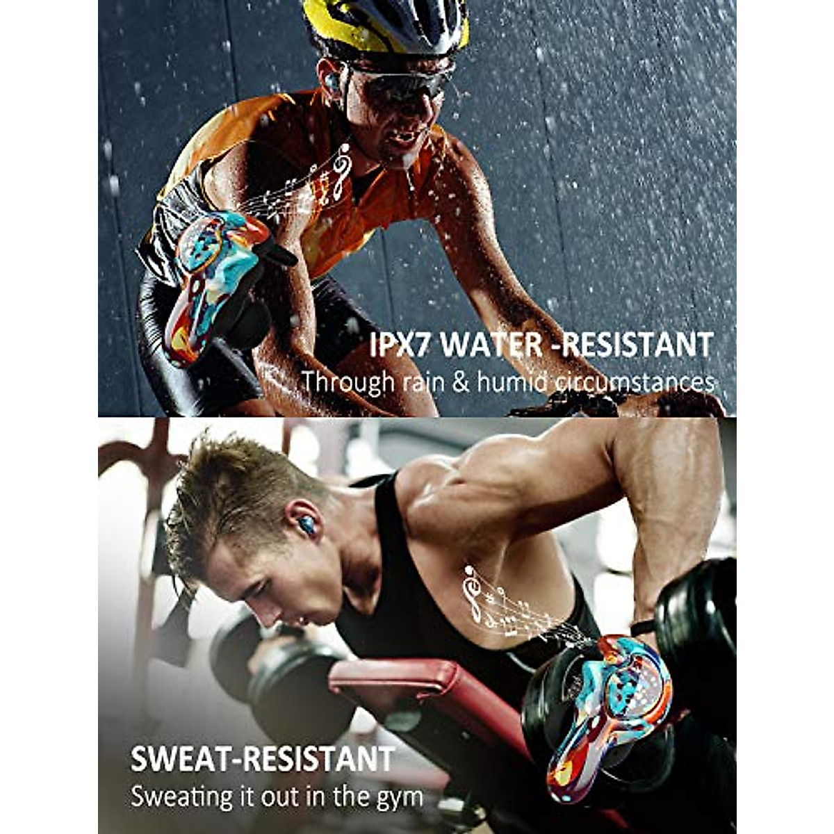 AMINY U-King True Wireless Earbuds Waterproof IPX7 Bluetooth Earbuds Wireless Headphones Bluetooth Headphones,HiFi 5.0 Wireless Earbuds 120Hrs Playing Time with Charging Case-Fireworks