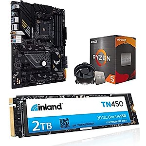 Micro Center AMD Ryzen 5 5600X 6-core Desktop Processor with Wraith Stealth Cooler Bundle with ASUS TUF Gaming B550-PLUS Motherboard and 2TB Gen4x4 M.2 SSD