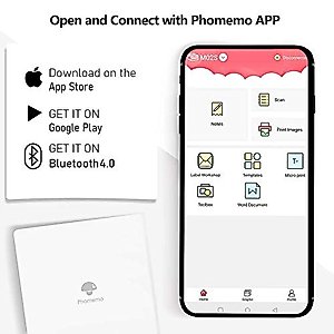 Phomemo M02 Pocket Printer- Mini Bluetooth Thermal Printer with 3 Rolls White Sticker Paper, Compatible with iOS + Android for Learning Assistance, Study Notes, Journal, Fun, Work，White