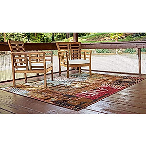 Unique Loom Outdoor Modern Collection Area Rug - Pine (5' 3" x 8' Rectangle, Multi/ Brown)