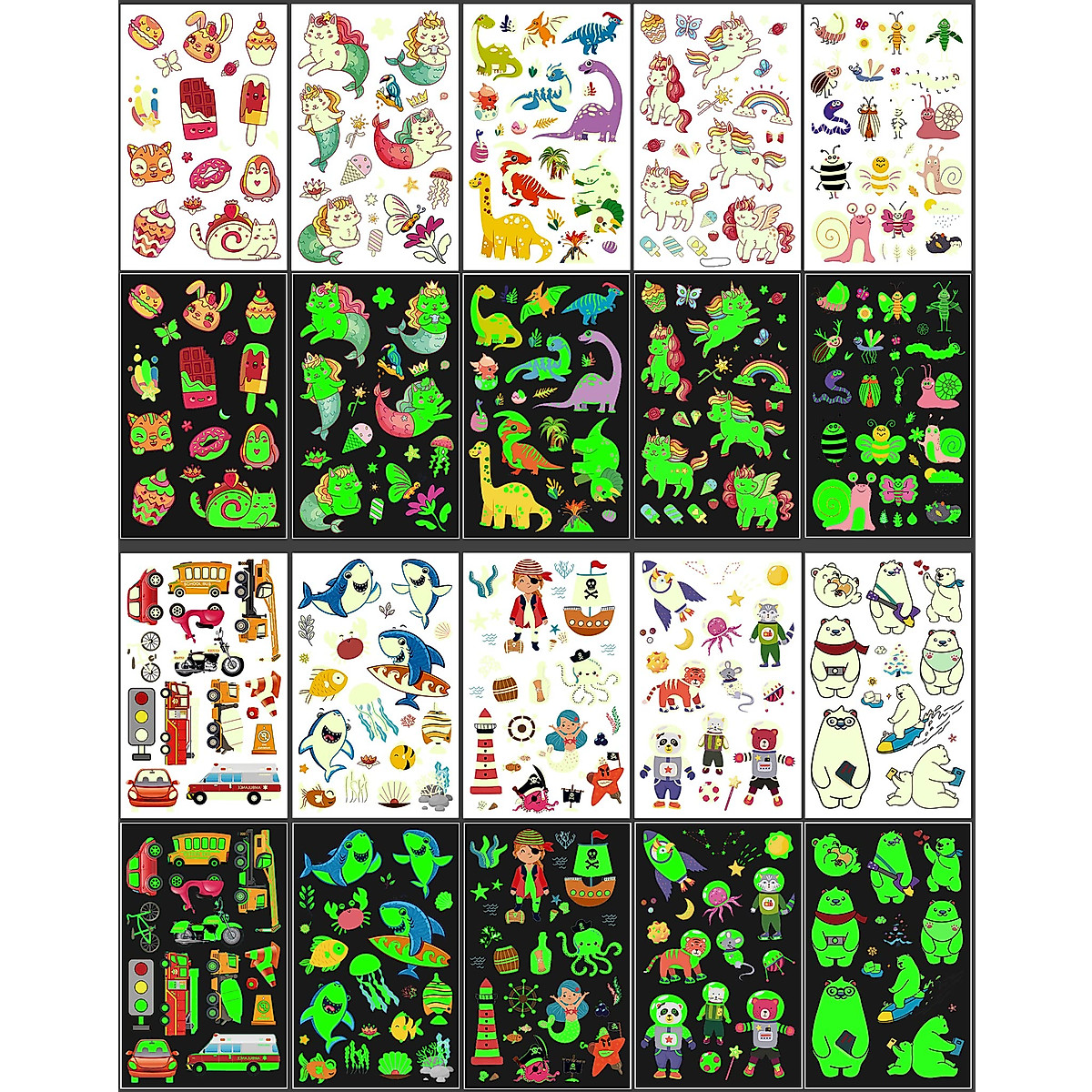 JCFIRE Temporary Tattoo for Kids | Glow in Dark Party Favors, Luminous Kids Tattoos temporary for Boys and Girls, Glow Party Accessories Tattoo Stickers | Party Supplies Birthday Gifts for Children