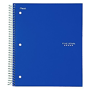 Five Star 06210 Wirebound 3-Subject Notebook, College Rule, 11 x 8 1/2, 150 Sheets, Assorted