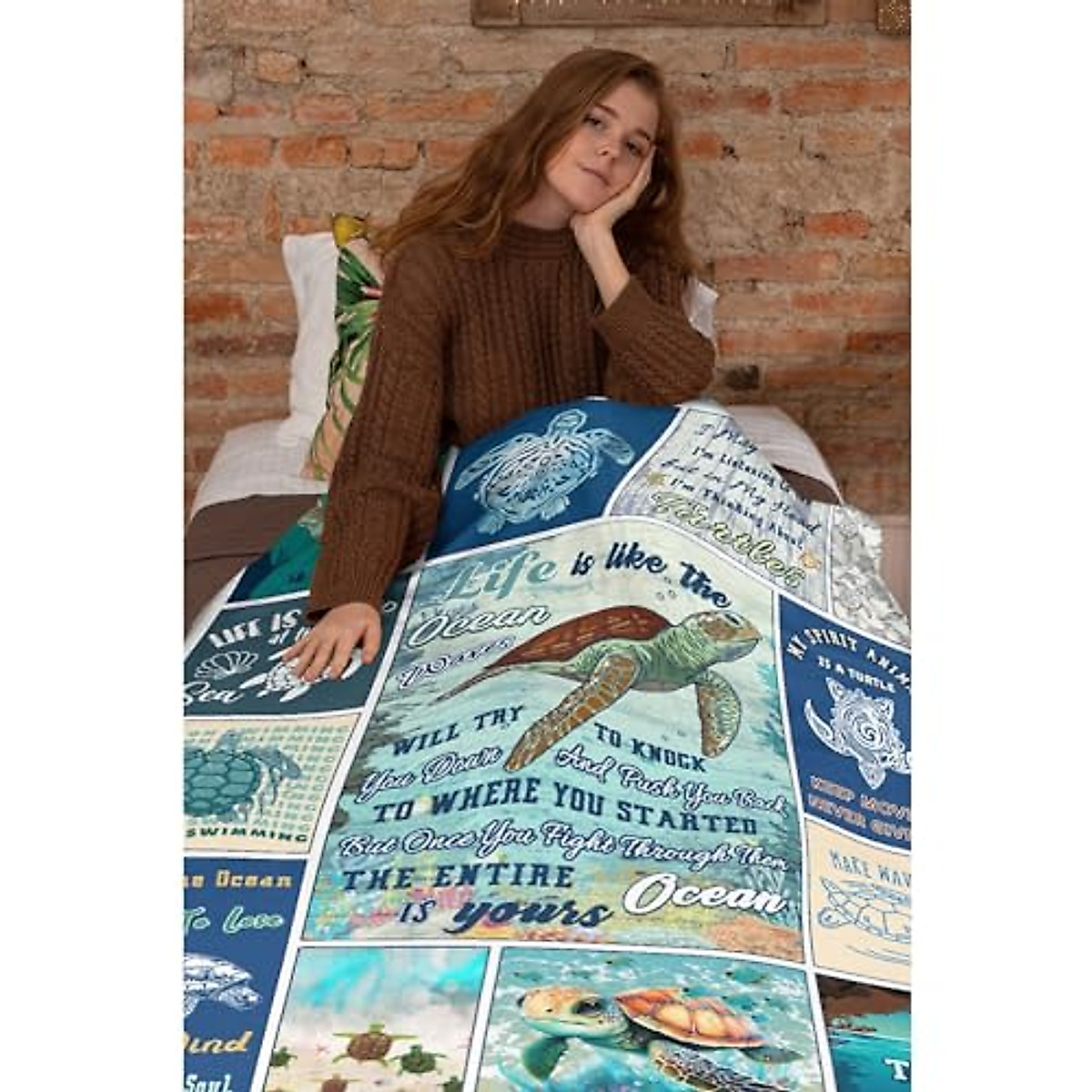 Sea Turtle Blanket Sea Turtle Gifts for Women Throw Blanket,Turtle Gifts for Turtle Lovers,Bed Blanket Cozy Air Conditioning Blanket Plush Blanket for Sofa Car Office,40"x50"-Throw Size for Kids