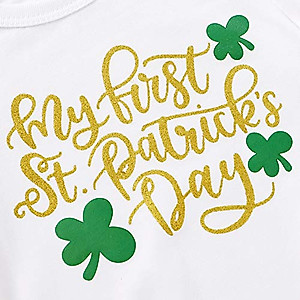 Newborn Infant Baby Girl My 1st St. Patrick's Day Outfit Short Sleeve and Tutu Dress Clove Clothes Set (Green-c, 0-3 Months)