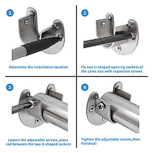 Seimneire 2pcs Heavy Duty Stainless Steel Rod Socket, Wardrobe Bracket Flange Rod Holder Closet Rod End Supports Fit 1" Diameter, U Shaped - Silver
