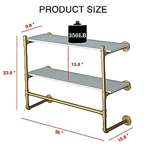 MAIKAILUN Clothes Rack with Shelf, 36in Industrial Pipe Wall Mounted Garment Rack, Space-Saving Display Hanging Pipe Clothes Rack, Heavy Duty Detachable Multi-Purpose Hanging Rod for Closet Storage