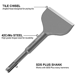 Firecore 3 In SDS Plus Chisel Bit Cranked Angled Bent Chisel for Hammer Drill 42CrMo Tile Removal Chisel for Concrete (3" X 6.5") -FS22365