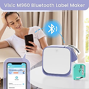 Vixic Label Maker Machine, Bluetooth Labeler, Inkless & Portable Min Label Maker, 12mm 0.47'' Labeling Tapes, Easy to Use, Multiple Icons for Home School Organizing, Rechargeable, M960 Purple