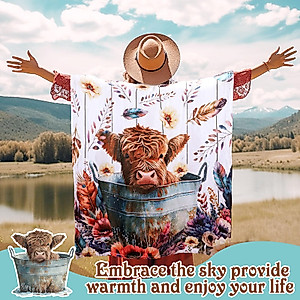 Tiangrid 6 Pcs Western Highland Cow Gifts for Women Include 20 oz Highland Cow Stainless Steel Tumbler with Lid Straw Cosmetic Bag Throw Blanket Keychain Socks Handbag for Highland Cow Lover