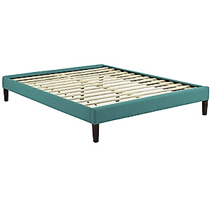 Modway Tessie Upholstered King Platform Bed Frame with Wood Slat Support in Teal