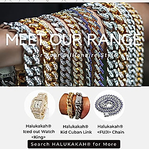 Halukakah Gold Chain Iced Out for Men,Men's 14MM Miami Cuban Link Chain Choker Necklace 20In(50cm) Platinum White Gold Finish,Full Cz Diamond Cut Prong Set,Gift for Him