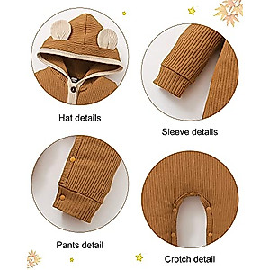 DISAUR Baby Girl Boy Clothes Newborn Outfit,Infant Baby Romper Cute Bear Ear Hooded Cotton Jumpsuit Long Sleeve Bodysuit 0-3M Brown