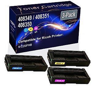 Kolasels 3-Pack (C+Y+M) Compatible M C250FWB Laser Printer Toner Cartridge (High Capacity) Replacement for Ricoh M C250 (408349 408351 408350) Printer Toner Cartridge
