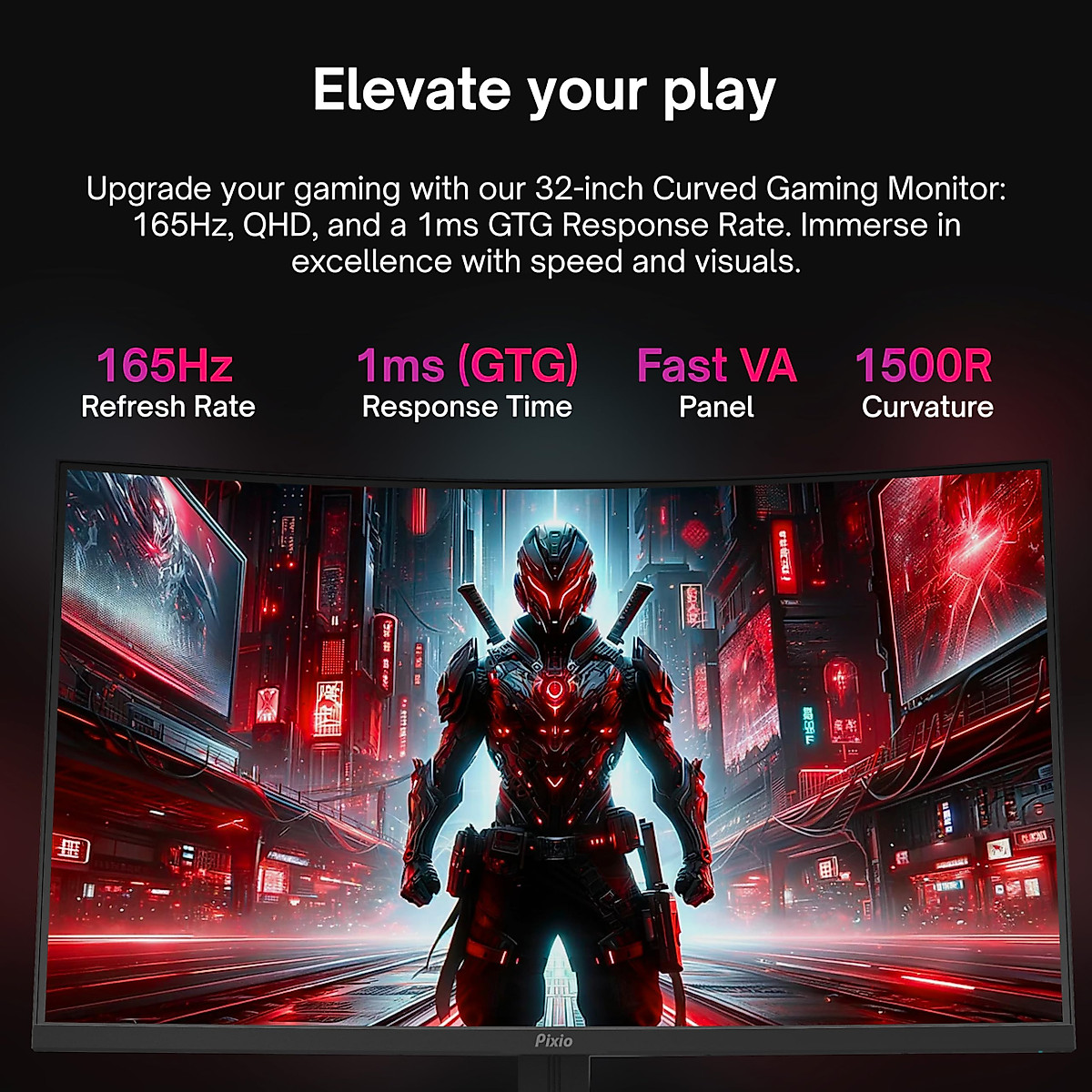 Pixio PXC327 Advanced 32 inch 165Hz Refresh Rate WQHD 1440p Resolution 1500R Curve Fast VA Panel 1ms GTG Response Time Adaptive Sync HDR Curved Gaming Monitor