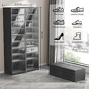 Rubikliss Collapsible Shoe Rack for Closet, 9 Tiers-36 Pairs Plastic Foldable Shoe Organizer with Clear Door, Portable Free Standing Zapateras Organizer for Entryway, Living Room,Black