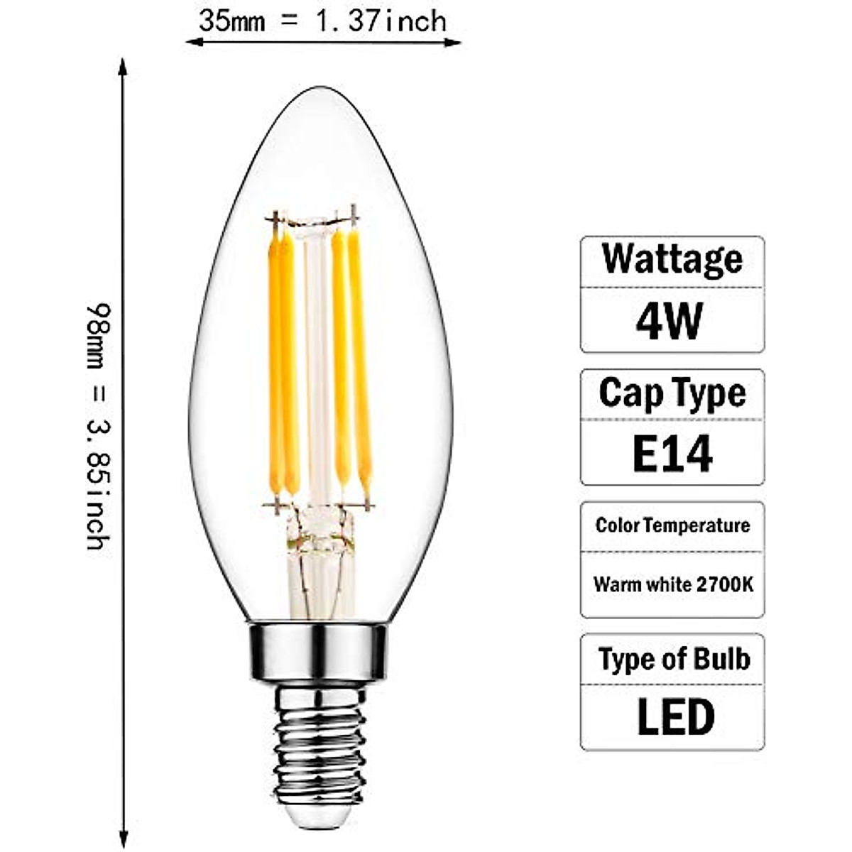 Raheem E14 LED Bulb, Dimmable, 110v 300 Lumens 2700k 40w Equivalent, Best Replacement for Halogen and Incandescent Bulb, Candelabra LED Bulbs, 10 Pack (Warm White)