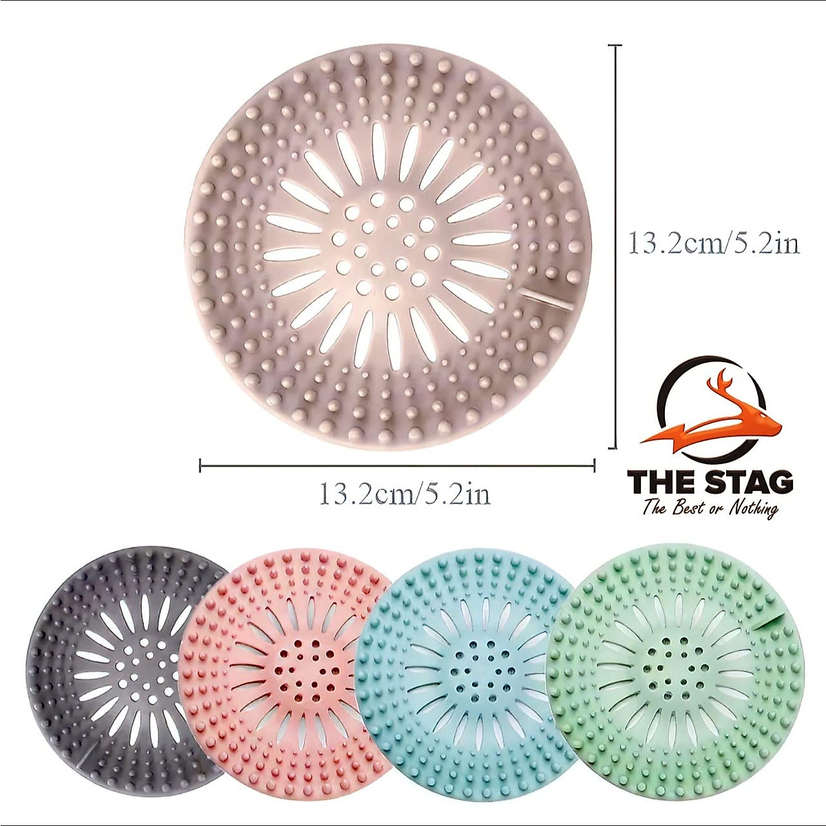 The Stag Pack of 5 Hair Catcher for Shower Drain - Durable Hair Stopper For Bathtub Drain, Washbasin & Kitchen Drain Cover - Bathtub Drain Hair Catcher