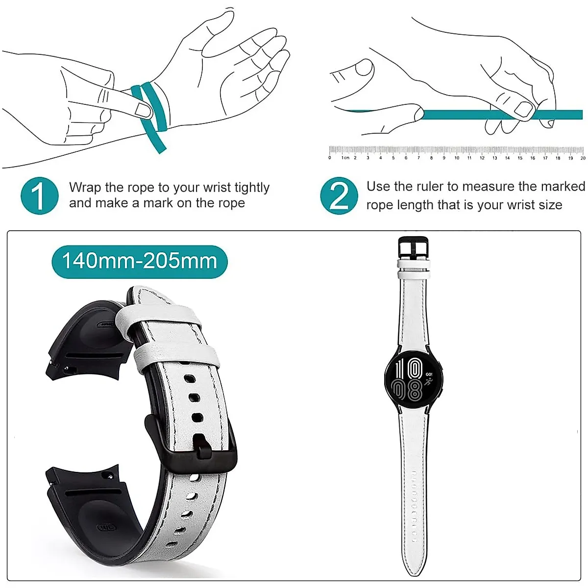 PU Leather Bands Compatible for Samsung Galaxy Watch 4 Band 40mm 44mm,20mm Adjustable Sport Replacement Watch Band Straps for Galaxy Watch 4 Classic Band 42mm 46mm Women Men, White