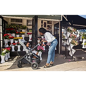 Cruz V2 Stroller -Anthony (White & Grey Chenille/Carbon/Chestnut Leather) + Bassinet - Anthony (White & Grey Chenille/Carbon)