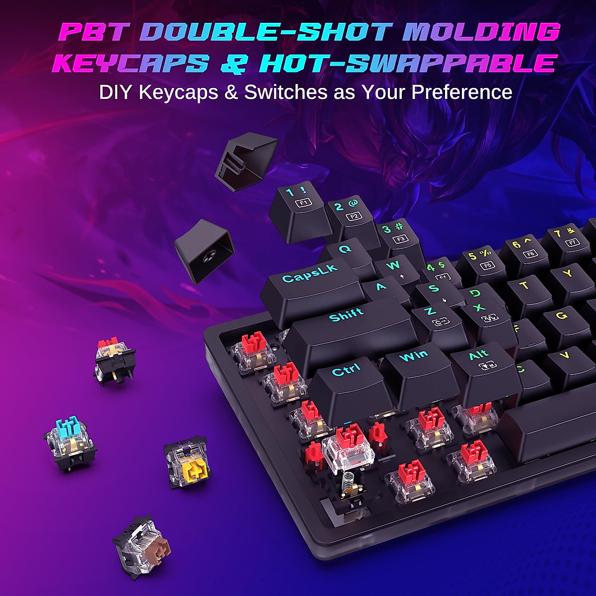 60% Keyboard Mechanical, Mini Wired Gaming Keyboard Compact 60 Percent Keyboard, RGB Backlit Hot-Swappable Red Switch Fully Programmable for Windows Laptop PC Mac,K642 Black- Transparent