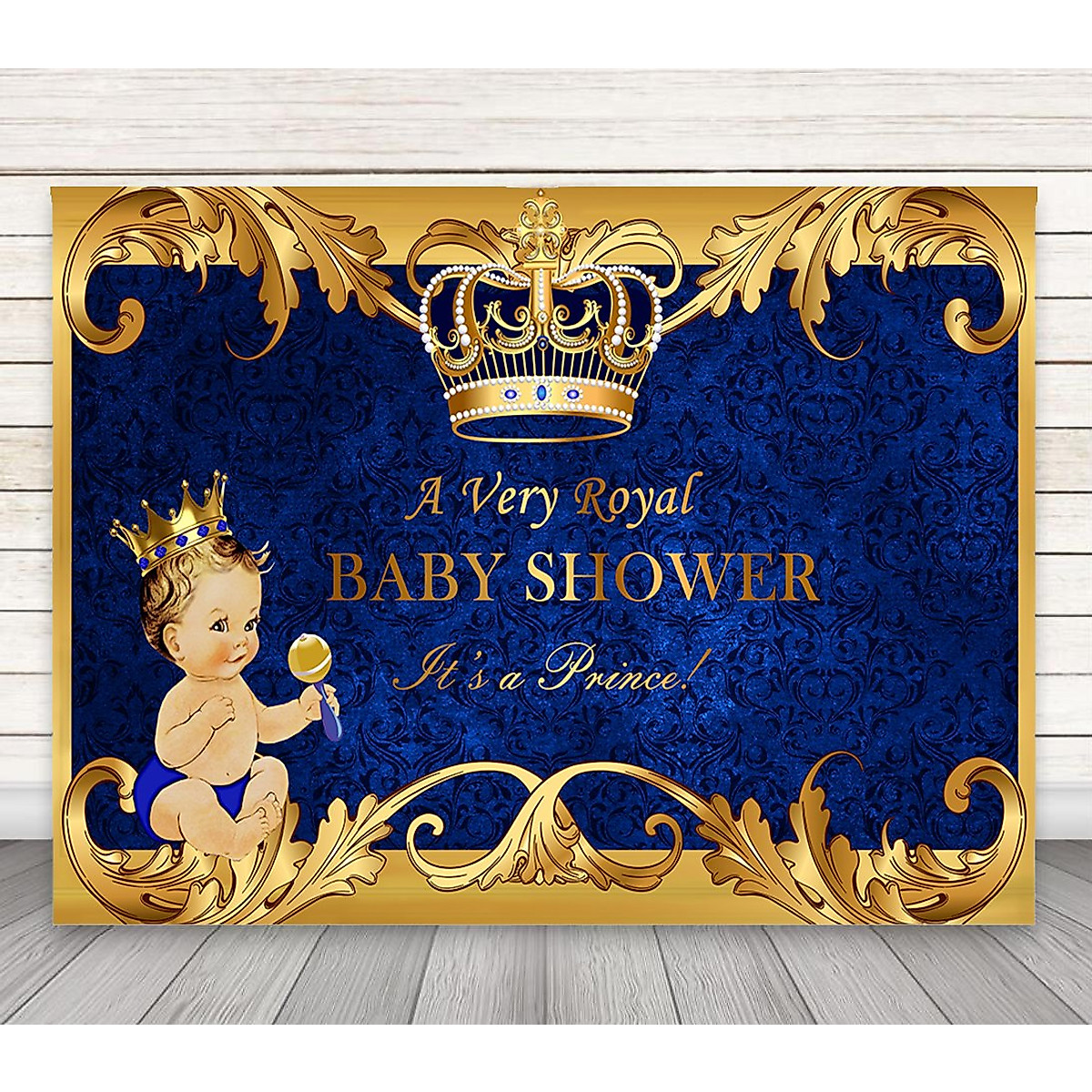 Mocsicka Mehofoto Baby Shower Backdrop Royal Prince Gold Crown Royal Blue Photography Background 7x5ft Vinyl Welcome Little Boy Baby Shower Banner Backdrops
