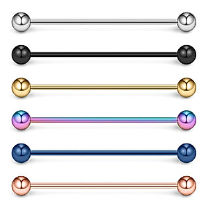 Ruifan 16 Gauge Industrial Barbell Cartilage Earring Body Piercing Jewelry 1 1/2 Inch(38mm) - Mix Color