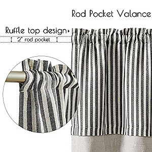 jinchan Striped Valance Curtain Blackout Kitchen Valance for Windows Pinstripe Valance for Living Room 18 Inch Double Layer Farmhouse Window Valance Overlay Valance Rod Pocket 1 Panel Black on Beige
