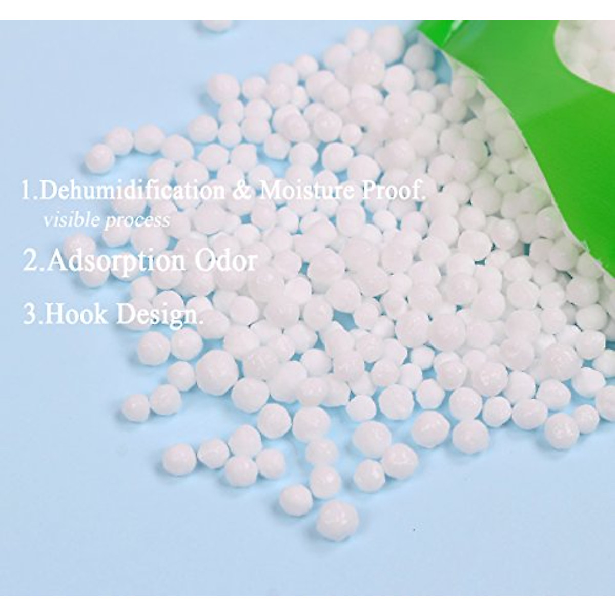 Eanjia 5 Pack Kitchen Bathroom Wardrobe Hanging Hygroscopic Desiccant Bag, Dehumidification Process Could be Witness