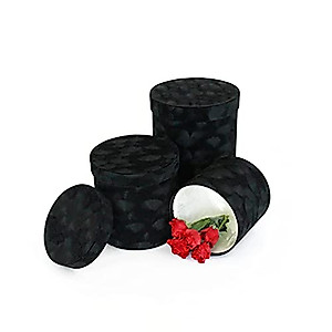 UNIKPACKAGING Premium Quality Round Velvet Flower Box, Gift Boxes for Luxury Flower and Gift Arrangements, Set of 3 pcs (Black)