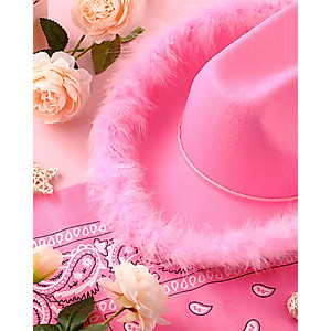 Tarpop 12pcs Cowgirl Hat Bulk with Feather Boa Cowgirl Hat for Women Wedding Bachelorette Party Costume Accessory(Pink)