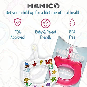 HAMICO Baby Toothbrush Gentle Extra Soft Bristles for Baby’s First Toothbrush | Easy Grasp No Overreach Infant Toothbrush | BPA Free | 2-Pack: Red & Mermaid