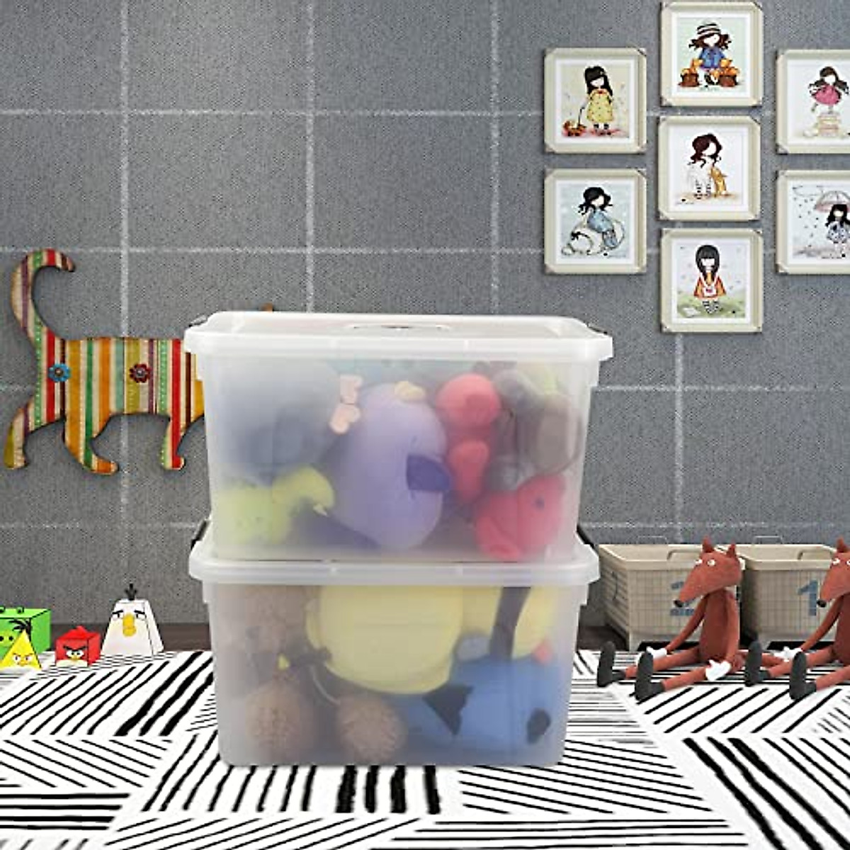 Tyminin 4-Pack 17.5 Quart Plastic Latch Storage Box, Storage Bin with Lids, Clear