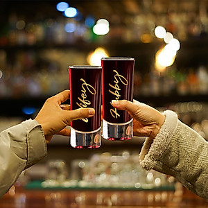 Hubby&Wifey Shot Glasses, Stylish and Unique Wedding Gift, for Newlyweds, Anniversary, Bridal Shower, and Engagement, with Stunning Gold Foil Print