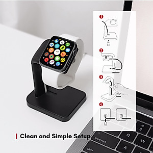 Macally Apple Watch Charger Stand for Series Ultra, 9, 8, 7, 6, 5, 4, 3, 2, 1, SE (44mm, 42mm, 40mm, 38mm) - Sleek iWatch Apple Watch Stand Dock - The Perfect Apple Watch Charging Station - Black