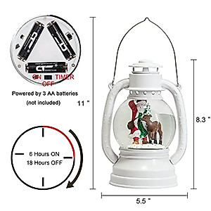 Eldnacele Christmas Snow Globe Lantern Spinning Water Glittering Santa Claus Scene with 6 Hours Timer, Lighted Water Globe Lantern White Santa Claus for Christmas Decorationa and Gifts(Santa)