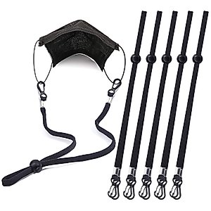 SHINKODA Adjustable Mask Lanyard Extra Long Face Mask Neck Strap Hanger/Holder, Elastic Rope with Double Clips & Snap Button, Great for Kids & Adults, Value Pack of 5, Black