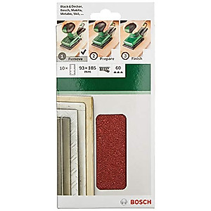 Bosch Home and Garden 2609256A81 10-Piece Sanding Sheet Set for Orbital Sanders 93 x 185, 60