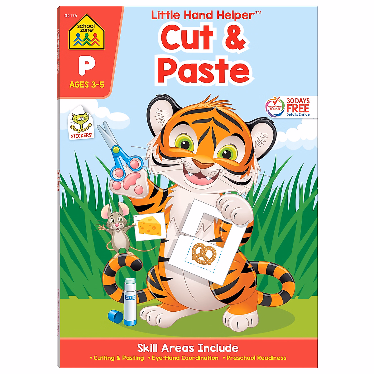 School Zone Cut & Paste Skills Workbook: Little Hands Helper™ Book Series for Ages 3-5, Preschool, Kindergarten, Scissor Cutting, Glue, Stickers, Counting, Puzzles, and More
