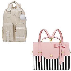 MATEIN Backpack for Women, Cute Corduroy Computer Bag with USB Port, TSA Lightweight Soft Travel Backpack Aesthetic, Laptop Bag 3 in 1 Convertible 15.6 Inch Laptop Briefcase Backpack with Bow