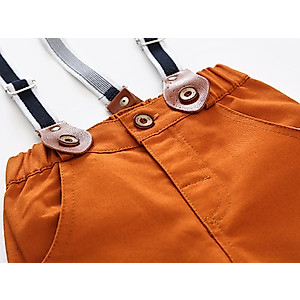 Kimocat Baby Boy Casual Suit 2pcs Cotton Long Sleeve Plaid Button-Down Shirt Pant with Suspenders Outfits Clothes Set (Gray, 2-3T)