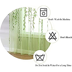 BROSHAN Green Sheer Window Curtain-Pocket Design Sheer Curtains Pretty Vine Curtain Single Panel Leaf Printed Curtain Sheers Voile Sheer Window Curtain Panels for Kids Bedroom Living Room Nursery