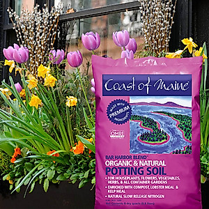 Coast of Maine Organic & Natural Bar Harbor Blend Potting Soil - Organic Soil w/Perlite for Enhanced Drainage & Aeration - for Flowers, Herbs & Veggies, Floral Baskets & Container Gardening (1 cu ft)