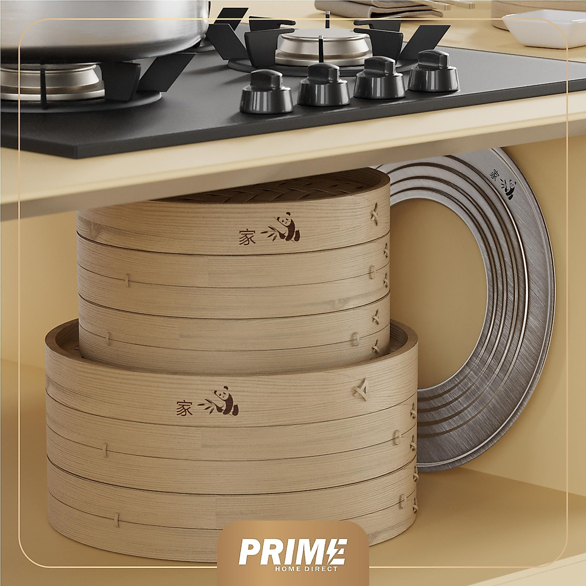 Prime Home Direct Bamboo Steamer Basket 12-Inch | 2-Tier Steamer for Cooking | 50 Liners, Chopsticks, Sauce Dish | Steaming Asian Food, Bao Buns, Chinese, Dim Sum, Dumpling, Rice, Vegetable Steam Pot