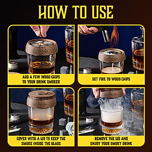 Whiskey Gift Set, 14 pcs - Whiskey Decanter + Wooden Smoker + Old Fashioned Glasses - 2 pcs, in Wooden Box with Wood Chips, Whiskey Stones 6 pcs Included - Gift for Men (Torch Not Included)