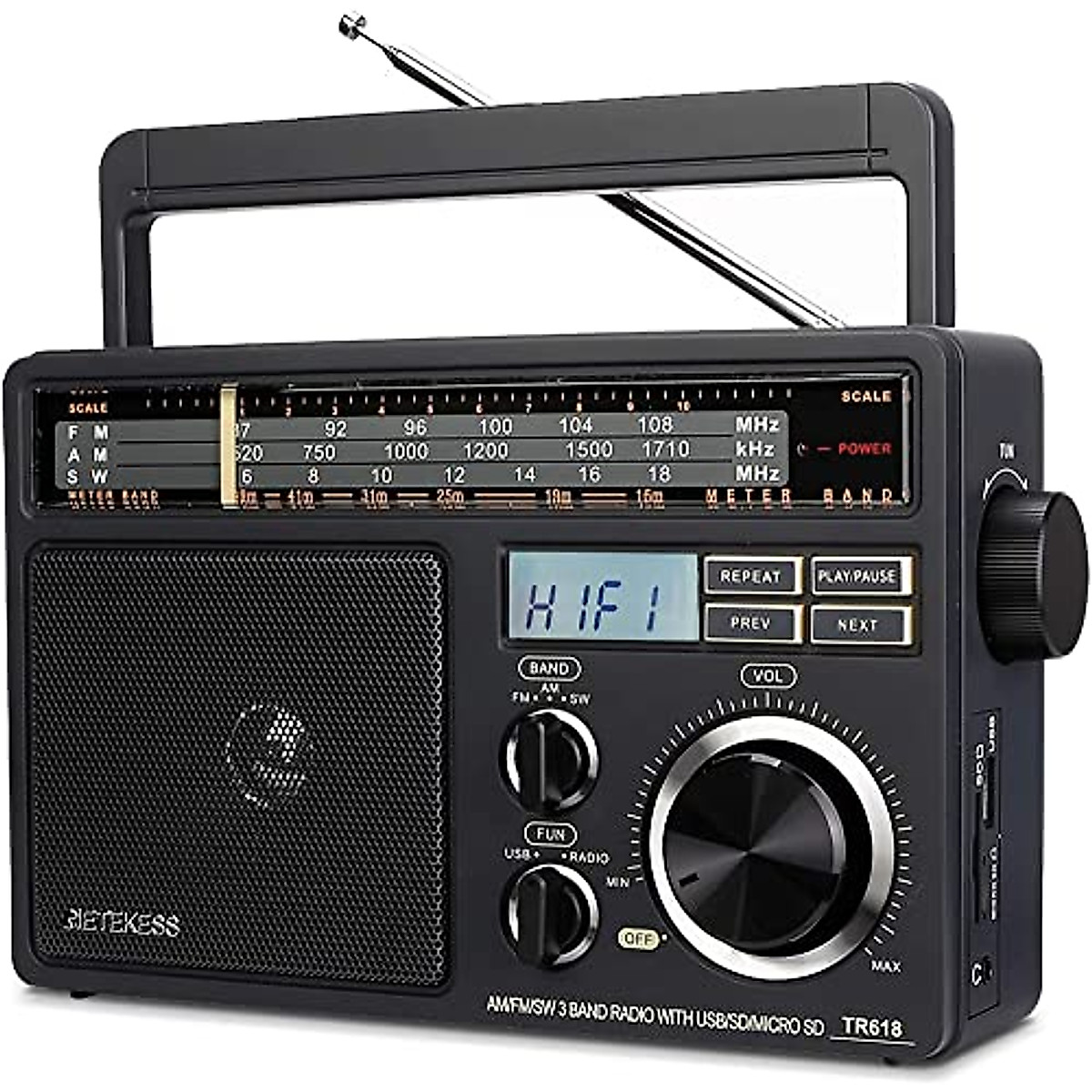 Retekess TR618 AM FM Radio Plug in Wall, Portable Shortwave Radios, Support SD, Micro SD and USB Flash Drive, AM FM Radios with Best Reception for Home Kitchen or Drive in