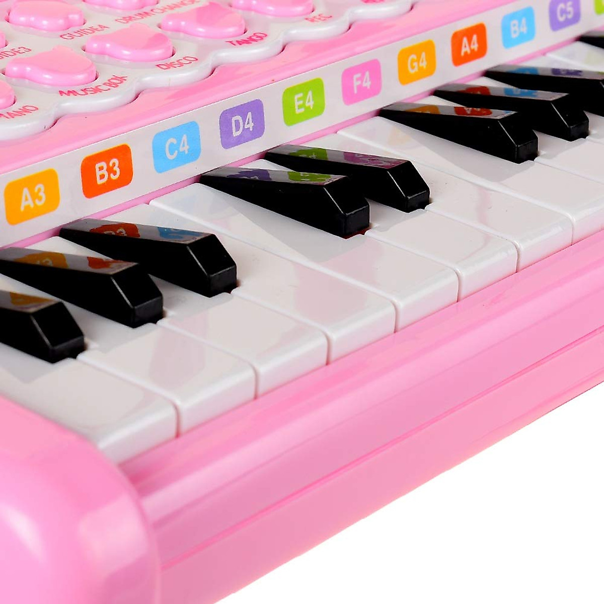 Piano Keyboard Toy for Kids, Honor-Y 3-6 Year Old Babies First Birthday Gift, 24 Keys Multifunctional Musical Educational Toy Piano for Toddler Boys Girls (Pink)