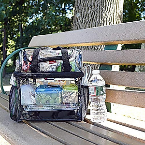 Amaro Premium 0.55mm Clear Dual Compartments Lunch Bag - Transparent Reusable Lunch Box for Adults - Ideal for Workplaces - Adjustable Shoulder Strap - Large Side Mesh Pockets