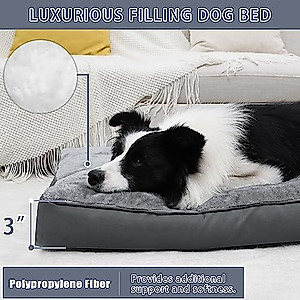 Dog Crate Bed Waterproof Deluxe Plush Dog Beds with Removable Washable Cover Anti-Slip Bottom Pet Sleeping Mattress for Large, Medium, Jumbo, Small Dogs, 35 x 22 inch, Gray